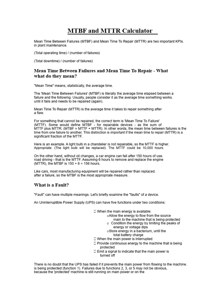 MTBF and MTTR Calculation Guide | PDF