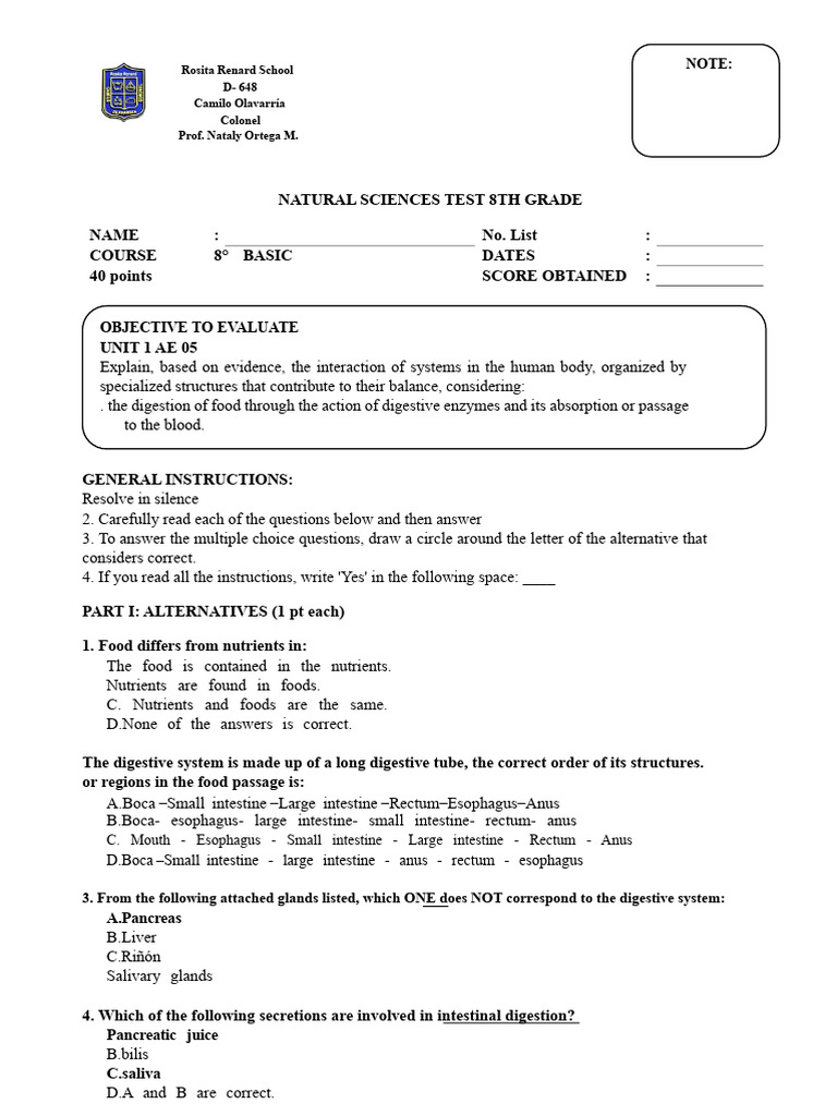 Test Digestive System 8th PDF | PDF | Digestion | Human Digestive System