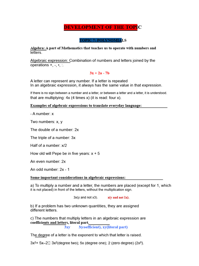 SUMMARY OF POLYNOMIALS 3rd ESO | PDF | Polynomial | Numbers