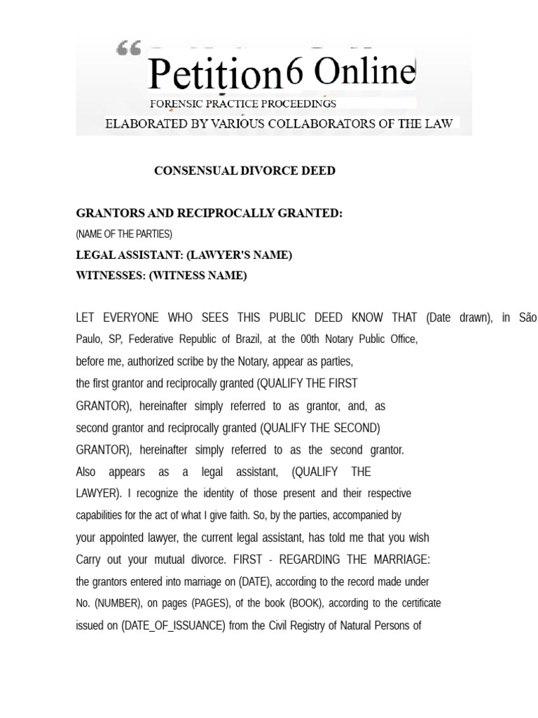 Extrajudicial Divorce - Draft of Public Deed | PDF | Divorce | Deed