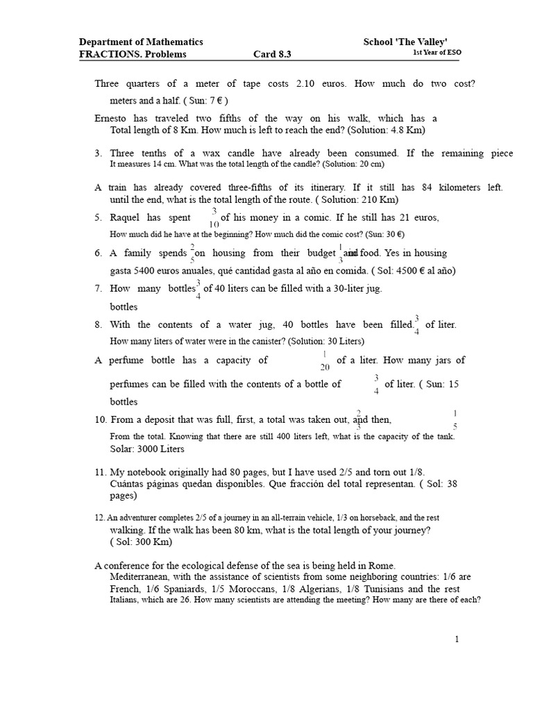 Problems With Fractions | PDF