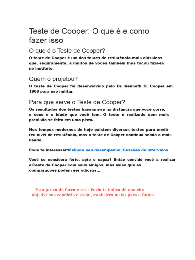 Teste de Cooper | PDF | Tempo | Sistema circulatório