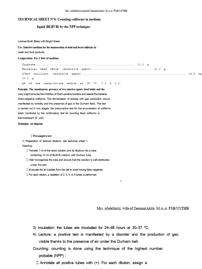 FT 6 Enumeration of Coliforms BLBVB | PDF | Microbiology | Bacteria