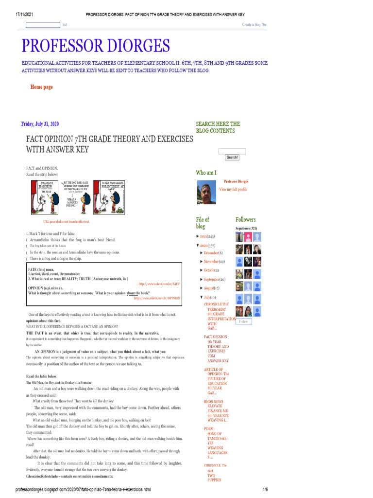 Professor Diorges - Fact Opinion 7TH Grade Theory and Exercises With Answer Key | PDF ...