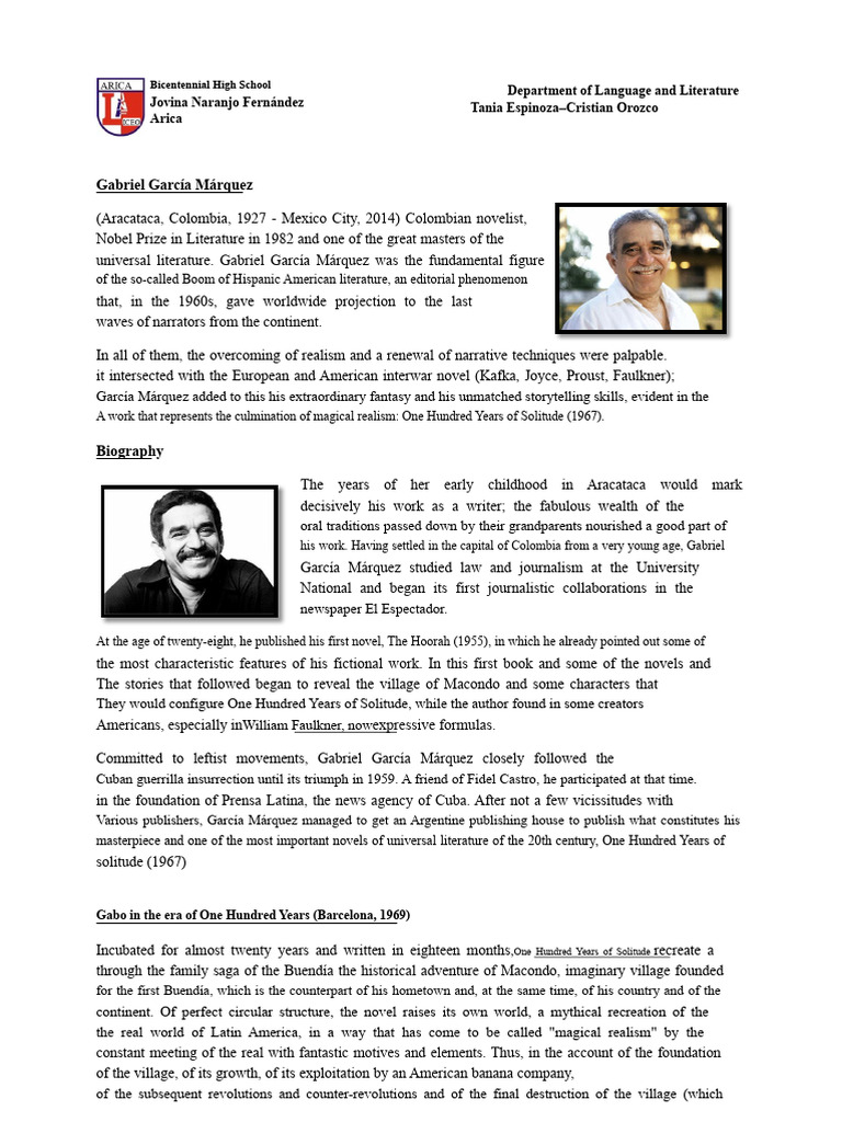 Gabriel Garcia Marquez Biography | PDF | Gabriel García Márquez