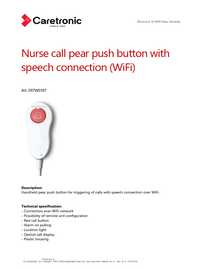 WiFi Nurse Call Push Button ERTW0107 | PDF | Wi Fi | Ieee 802.11