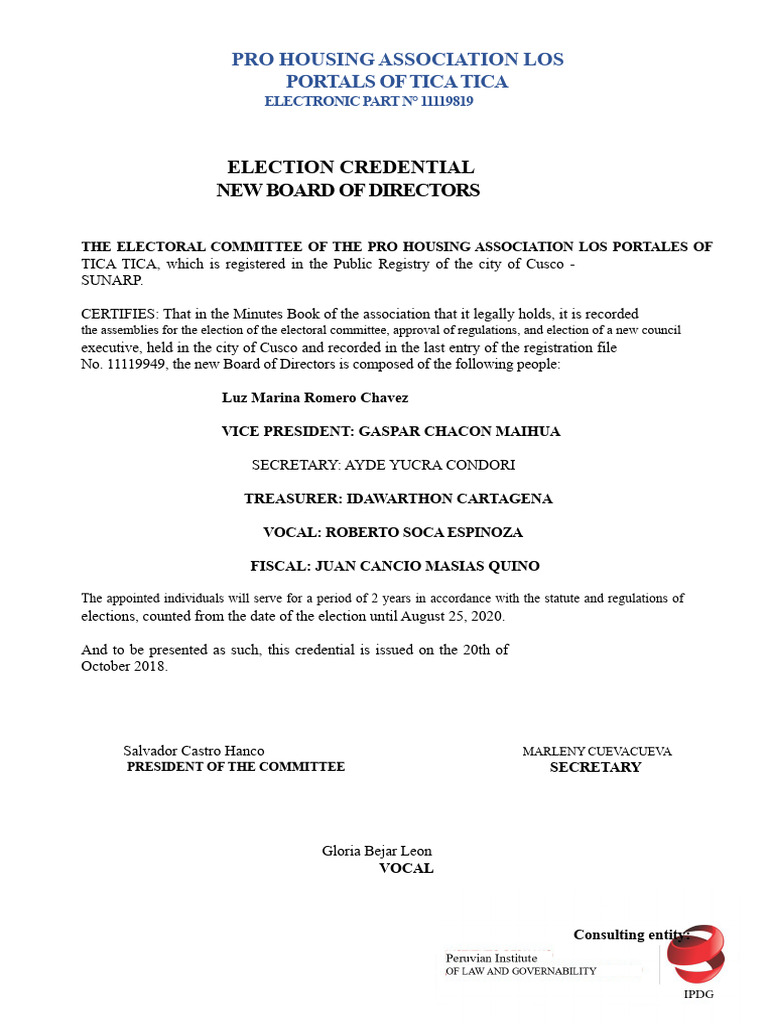 Credential Board of Directors Apv | PDF
