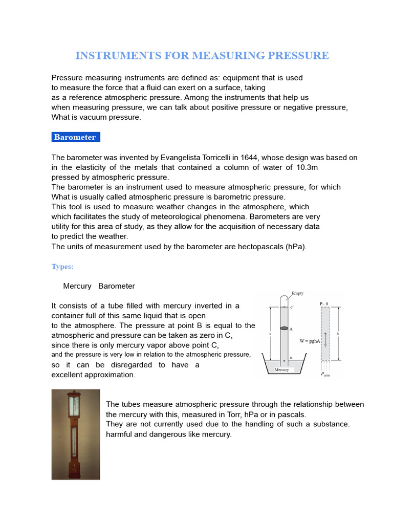 Pressure Measurement Instruments | PDF | Pressure Measurement | Pressure