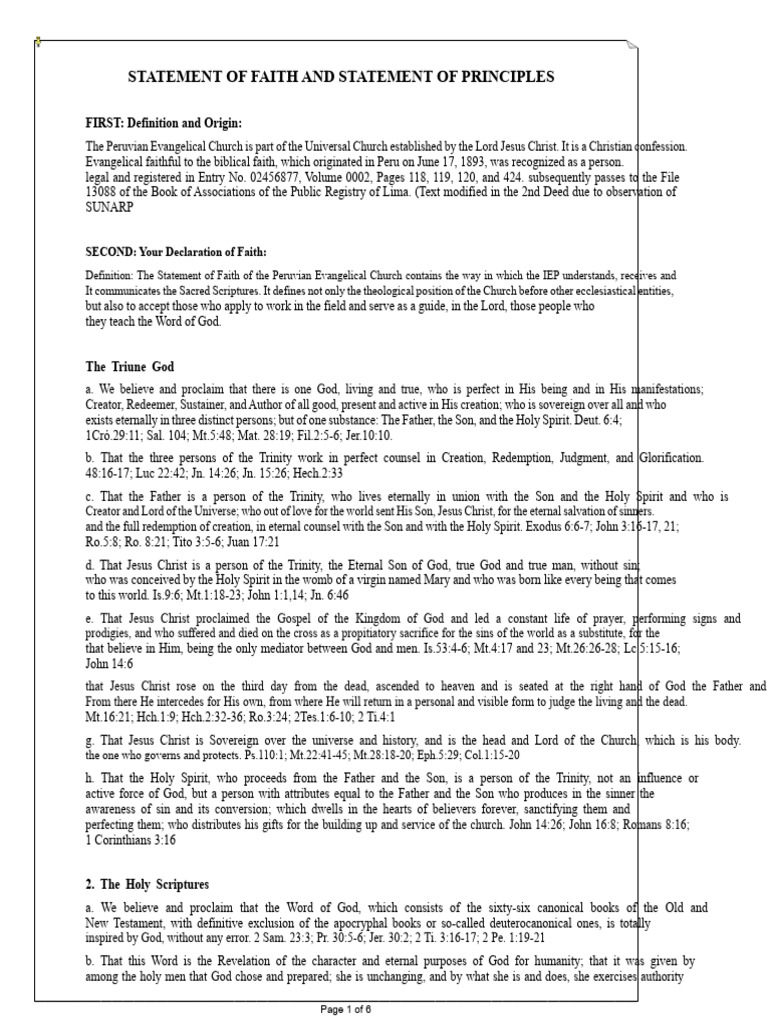 Peruvian Evangelical Church Beliefs | PDF | Salvation | Trinity