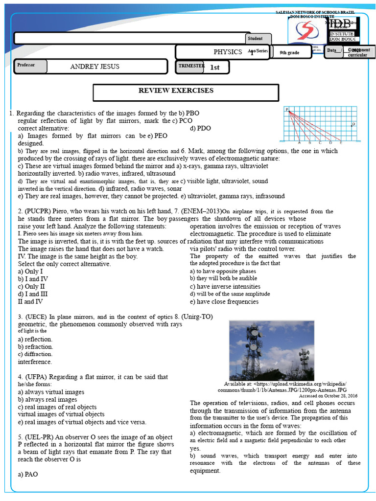 9th Grade Review Exercises | PDF | Light | Electromagnetic Radiation