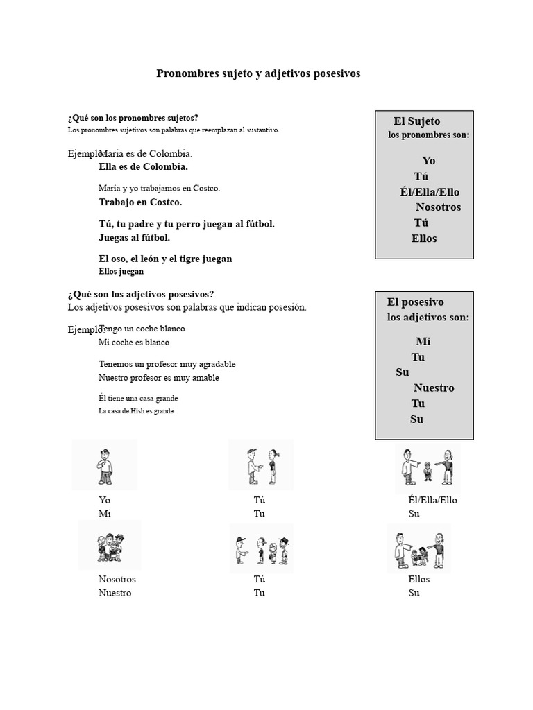 Pronombres Sujetos y Adjetivos Posesivos | PDF | Adjetivo | Pronombre