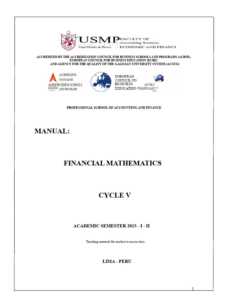 Financial Mathematics Manual PDF | PDF | Interest | Present Value