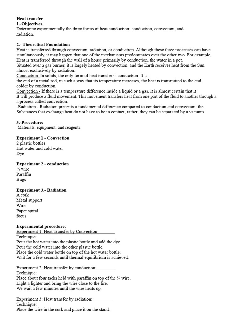 EXPERIMENTS Heat Transfer | PDF | Thermal Conduction | Heat Transfer