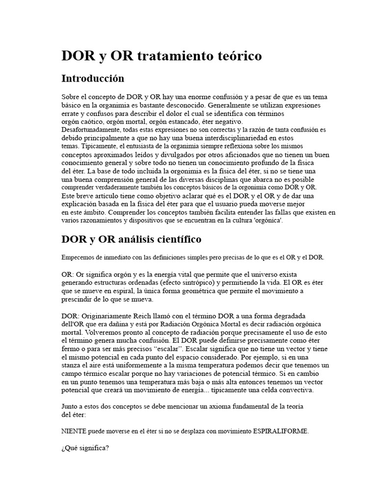 DOR y or Tratamiento Teórico y Orgonitas | PDF | Éter luminífero | Importar
