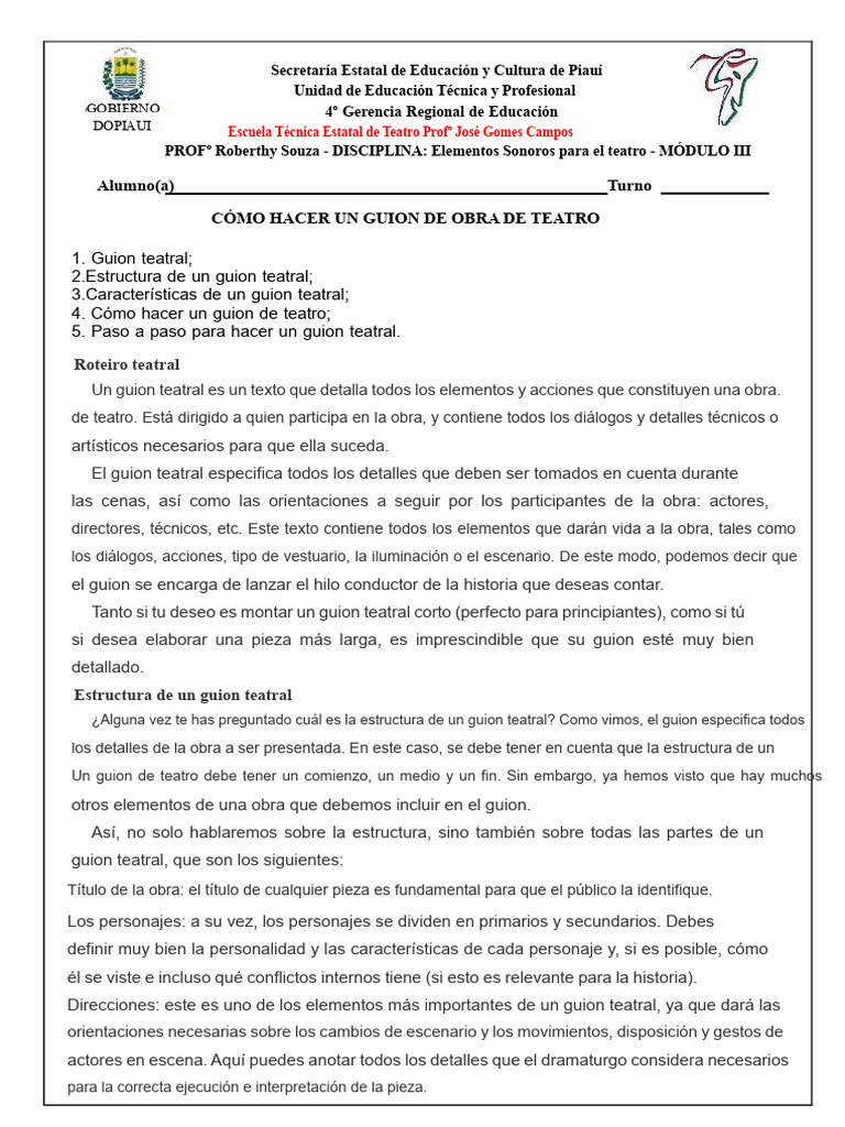 Guía para Escribir un Guion Teatral | PDF | Teatro