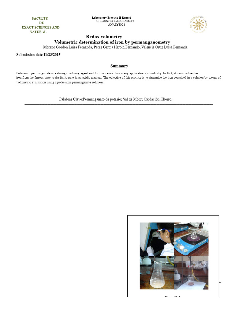 Permanganometry - Determination of Iron | PDF | Iron | Redox