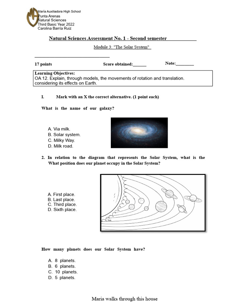Evaluation of The Solar System 3rd Grade | PDF | Planets | Solar System