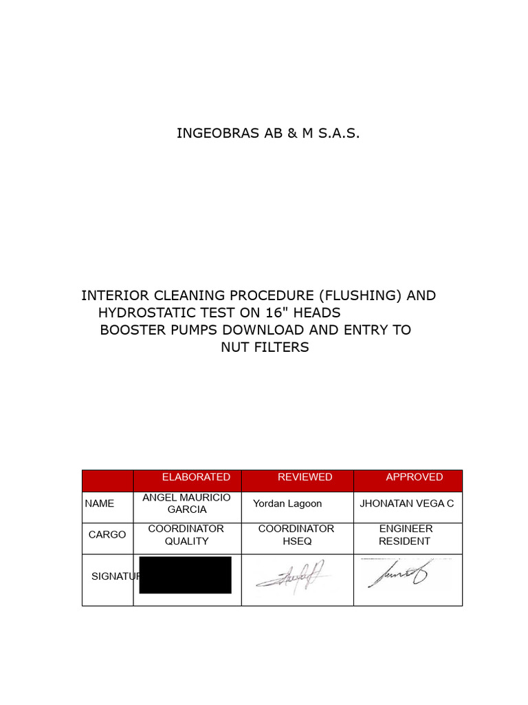Internal Cleaning Procedure (Flushing) and Hydrostatic Testing | PDF ...