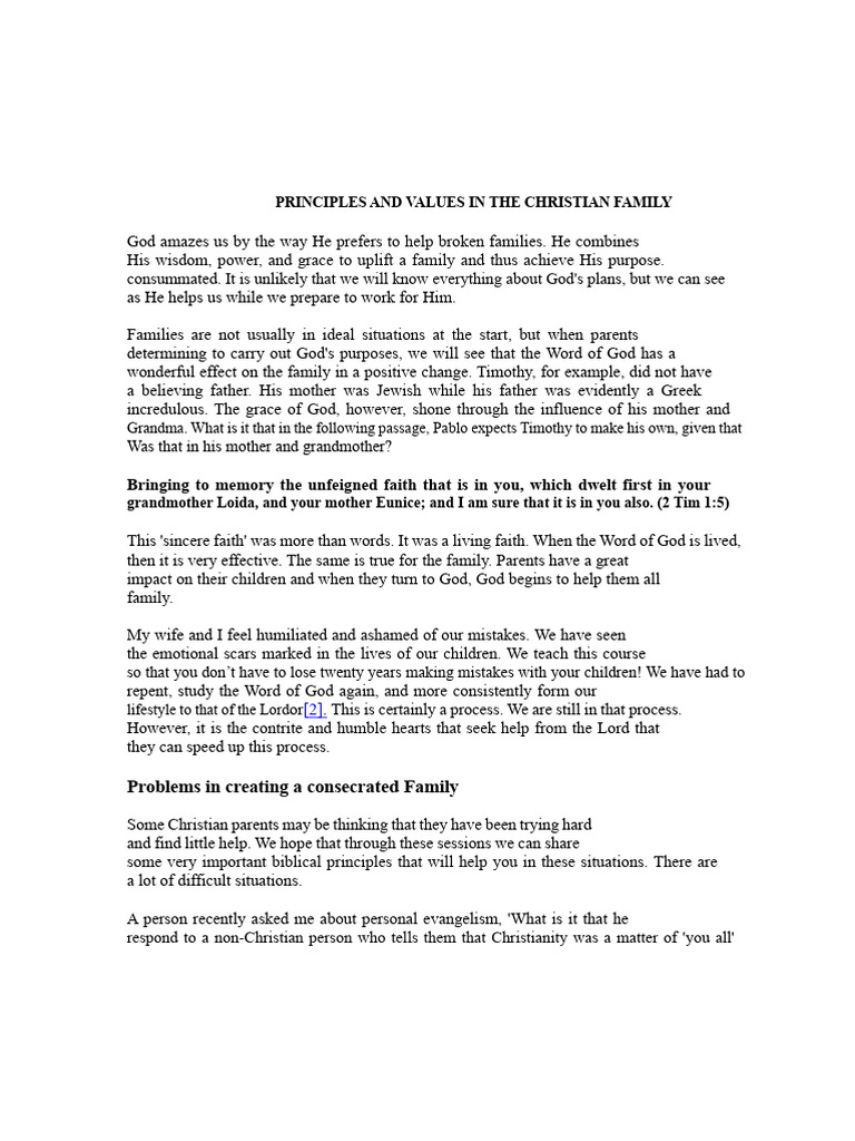 Christian Family Values and Principles | PDF | God | Faith