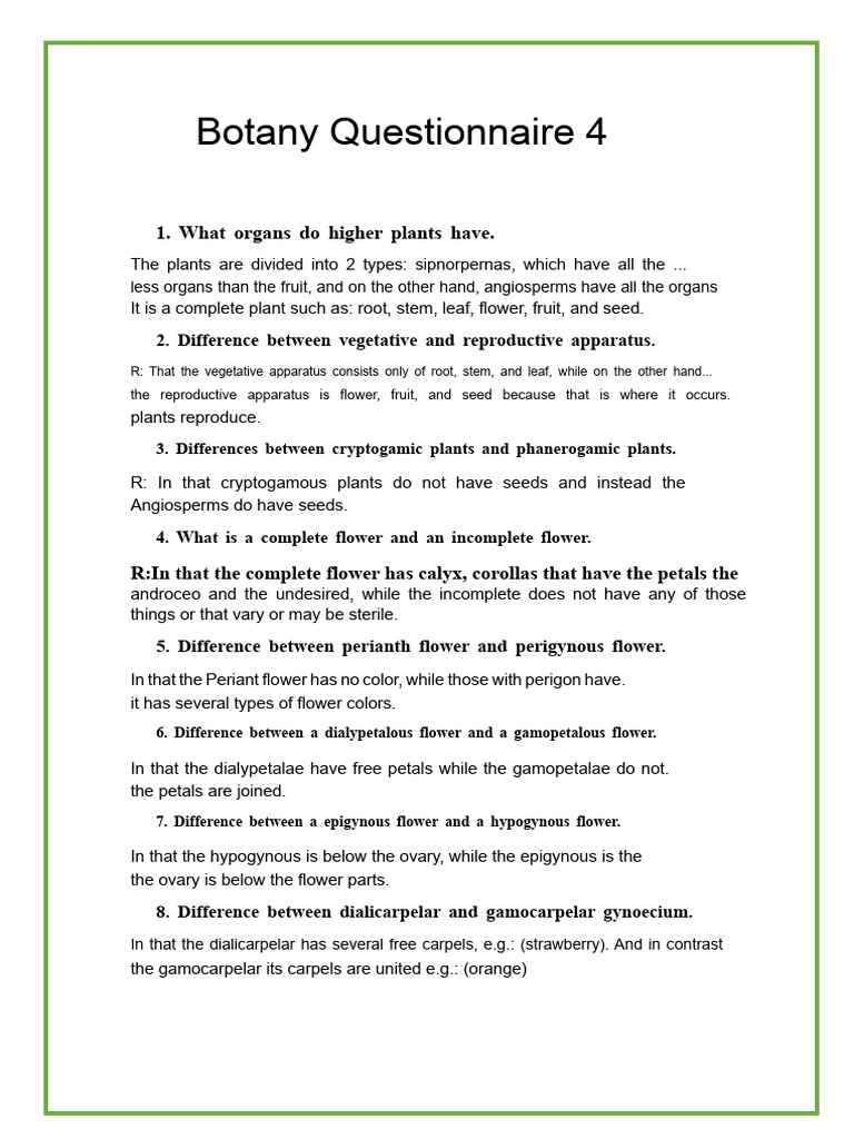 Questionnaire 4 | PDF | Flowers | Fruit