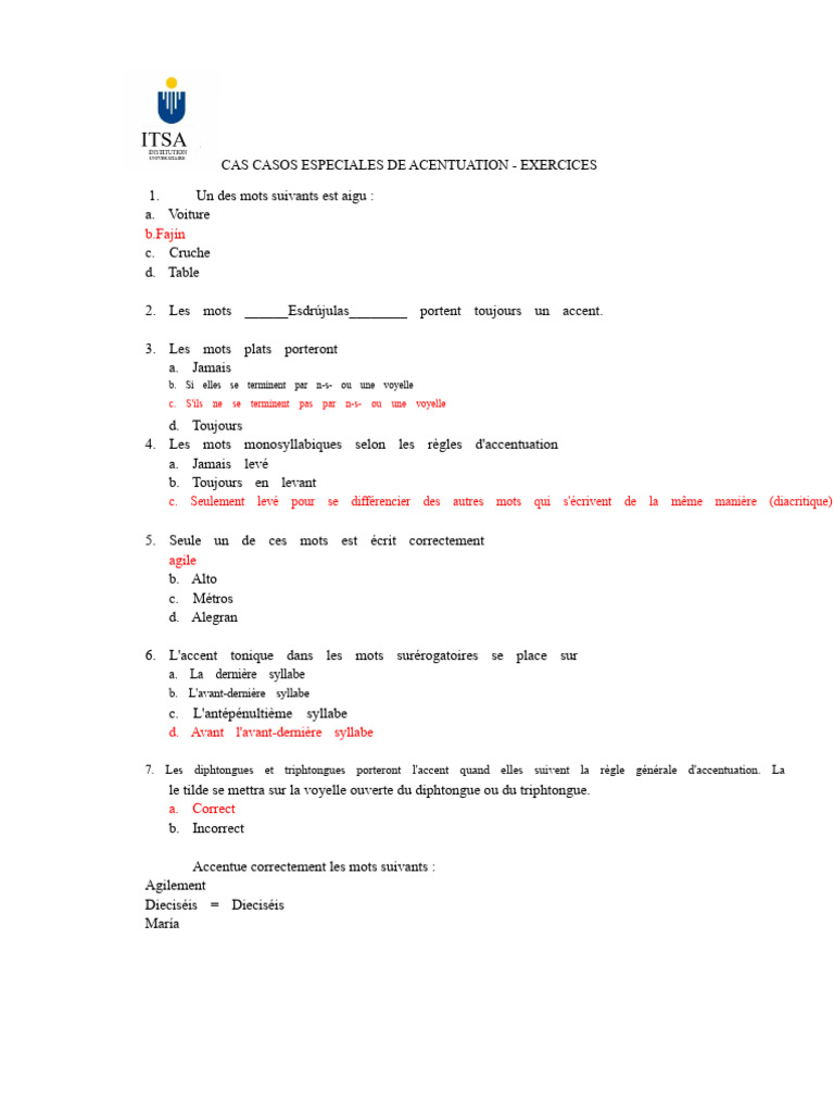 Exercices sur l'accentuation espagnole | PDF