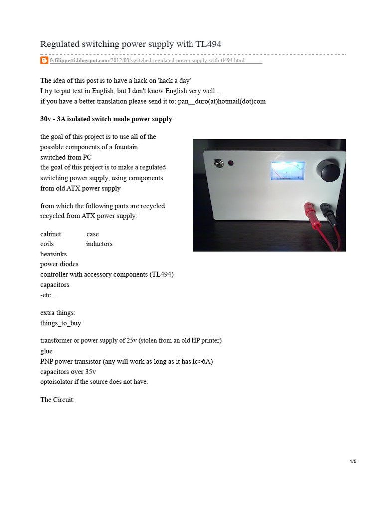 Adjustable Switching Power Supply With TL494 | PDF | Power Supply | Inductor