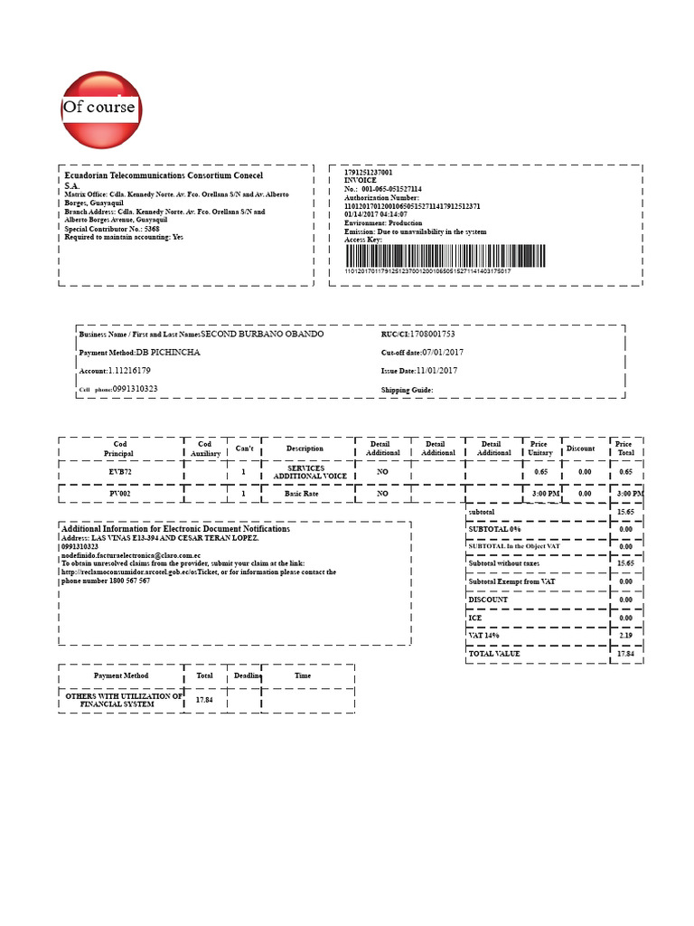 Claro Bill | PDF | Invoice | Value Added Tax