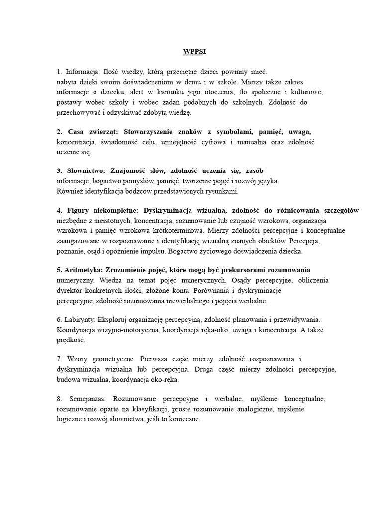 Interpretacja WPPSI | PDF