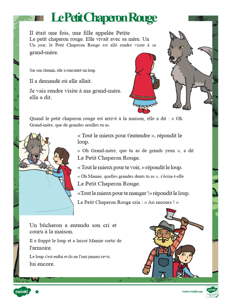 Activité de Compréhension de Lecture Différenciée: Le Petit Chaperon ...
