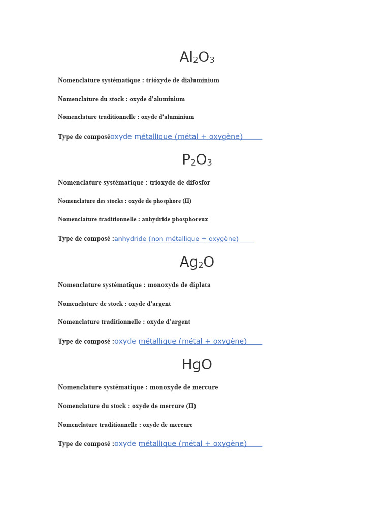 Nomenclature des oxydes métalliques | PDF | Oxyde | Métaux