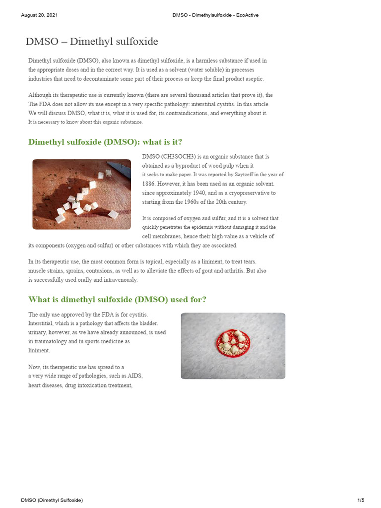 DMSO: Uses and Benefits Explained | PDF | Dimethyl Sulfoxide | Diseases ...