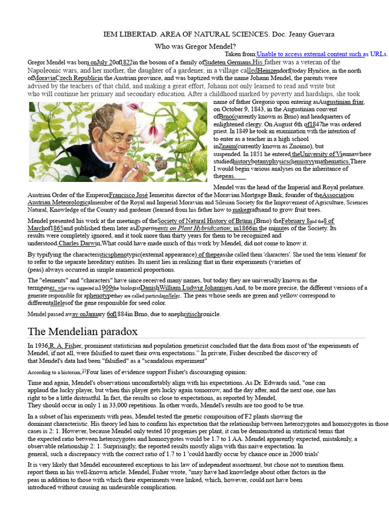 Gregor Mendel: Pioneer of Genetics | PDF | Science