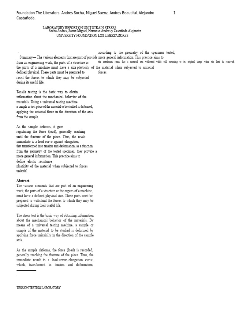 Laboratory Report: Unit Strain Stress | PDF | Deformation (Engineering ...