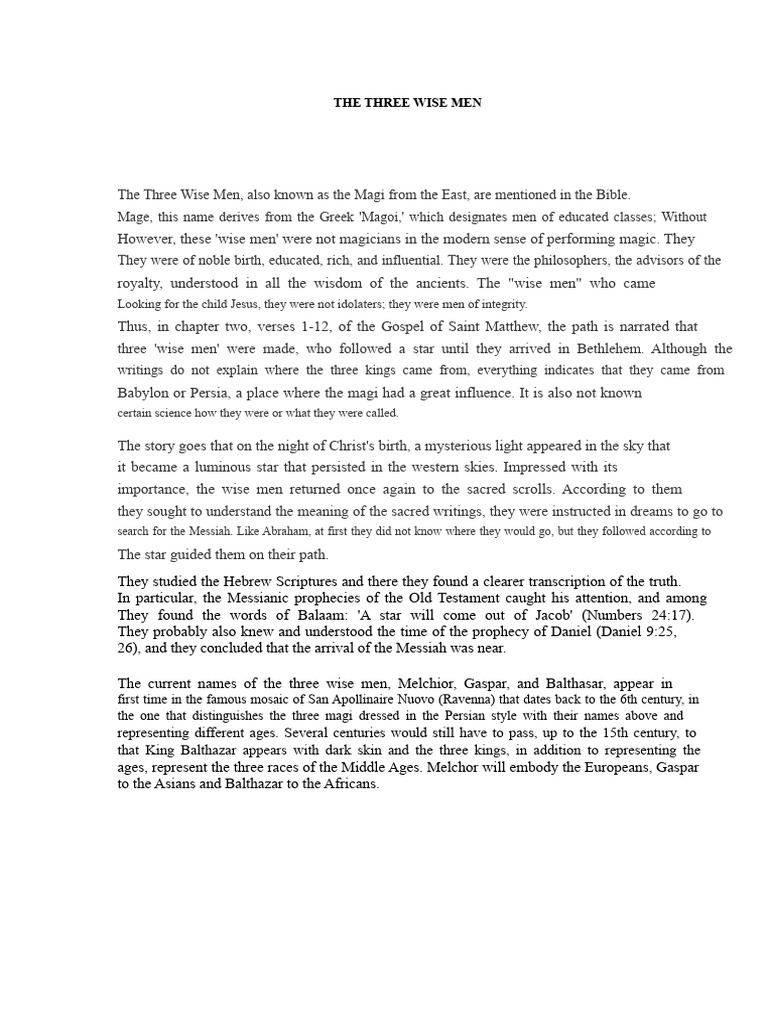 The Three Wise Men: Biblical Origins and Gifts | PDF | Biblical Magi ...