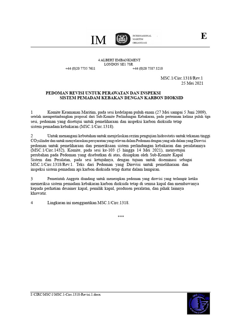 MSC.1-Circ.1318-Rev.1 - PDF (Sirkular IMO 1318 Pemeliharaan CO2) | PDF