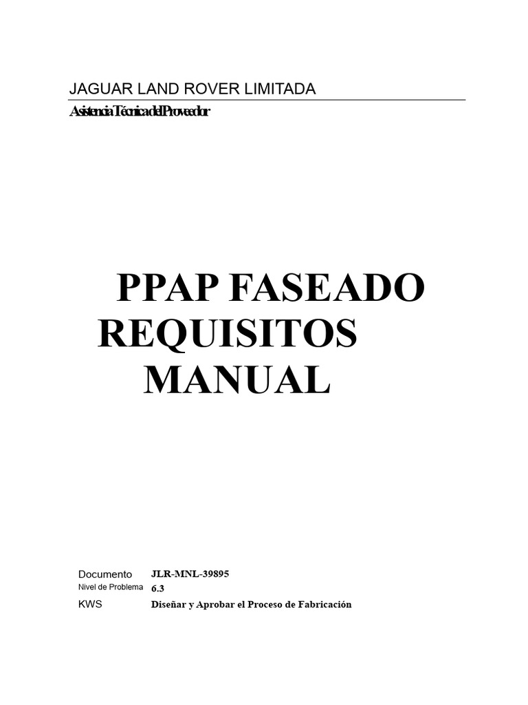 JLR-MNL-39895 Manual de PPAP Faseado v6.3 PDF | PDF | Diseño