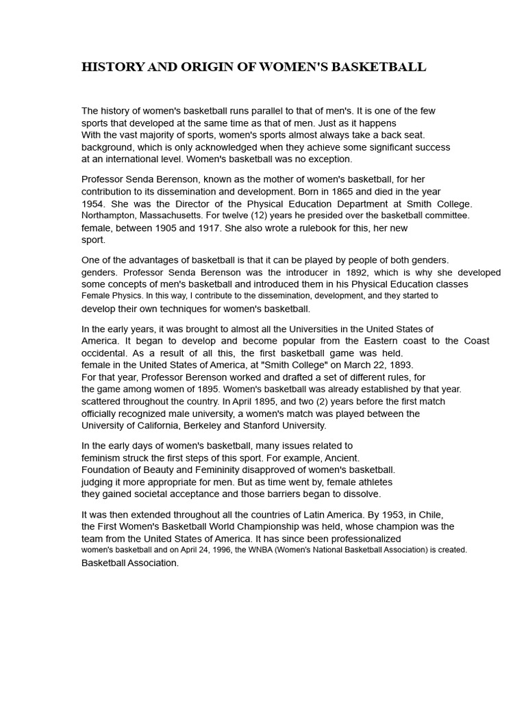 History and Origin of Women's Basketball | PDF | Sports | Team Sports