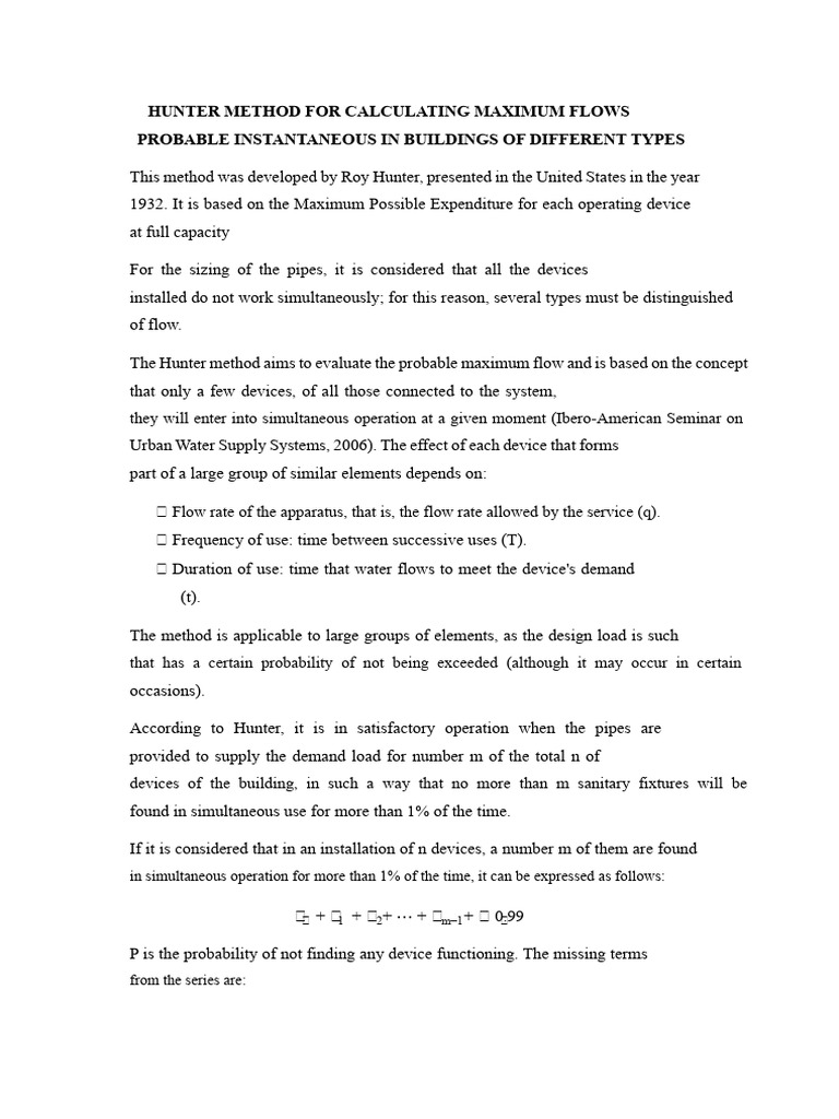 Hunter Method for Maximum Flow Calculation | PDF | Flow Measurement | Water
