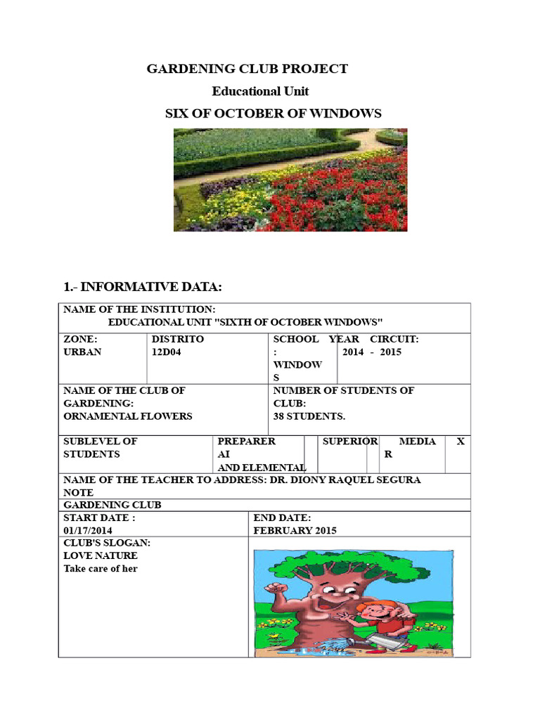 School Gardening Club Project | PDF | Knowledge | Plants
