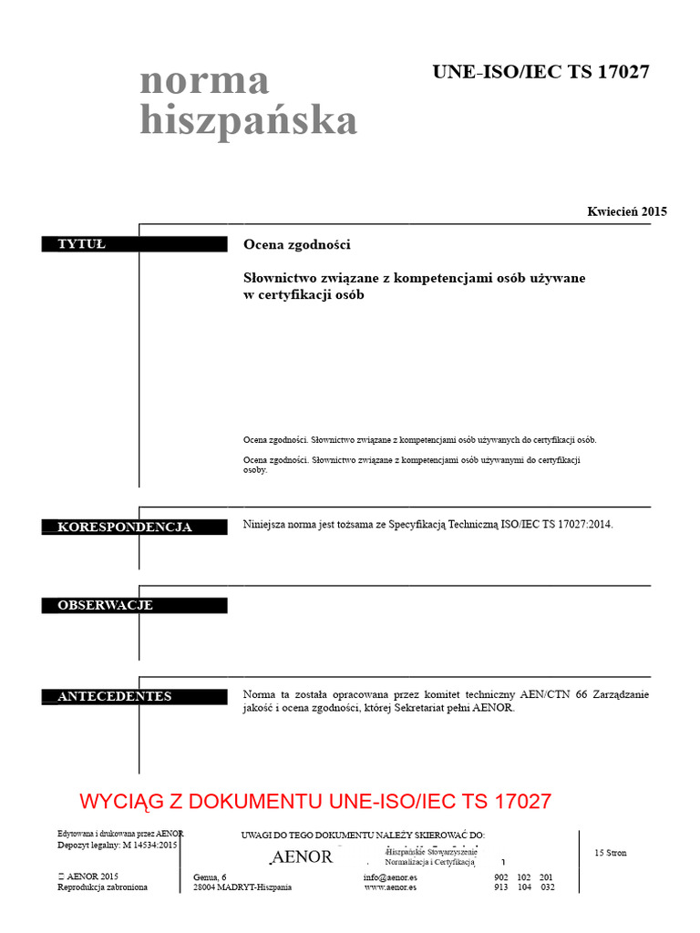 (Ex) Une-Iso (Iec TS 17027 2015 | PDF