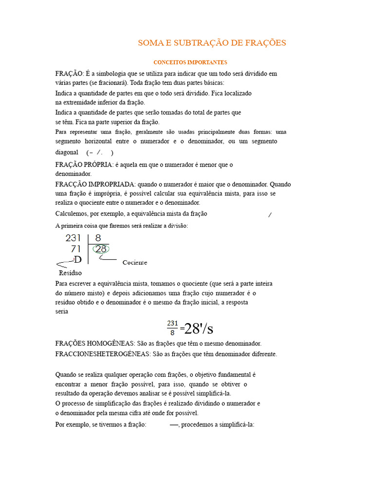 Soma e Subtração de Frações.pdf | PDF | Números | Matemática discreta