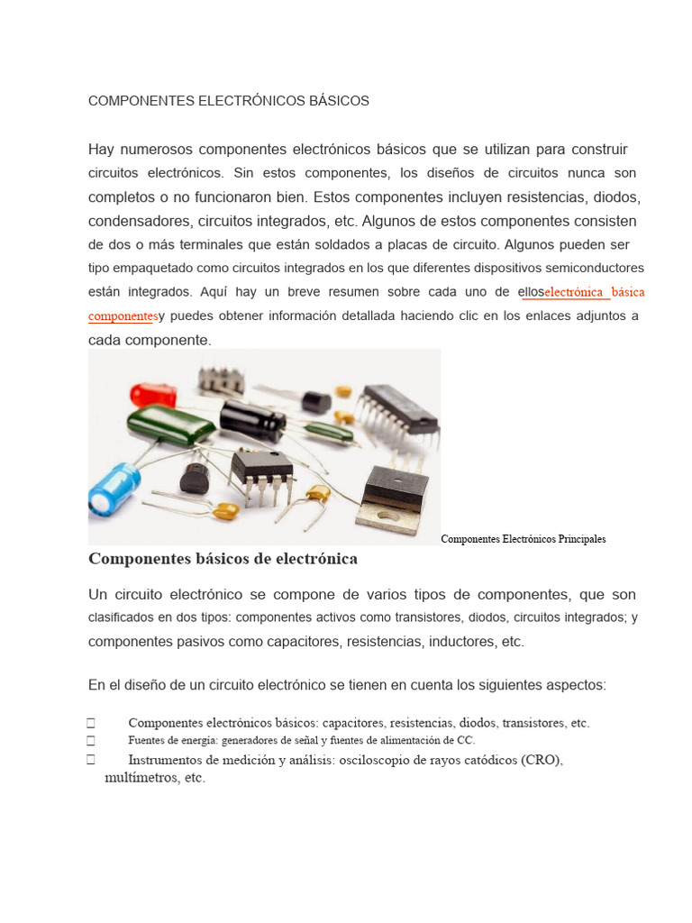 Componentes Electrónicos Básicos | PDF | Electrónica | Componente ...