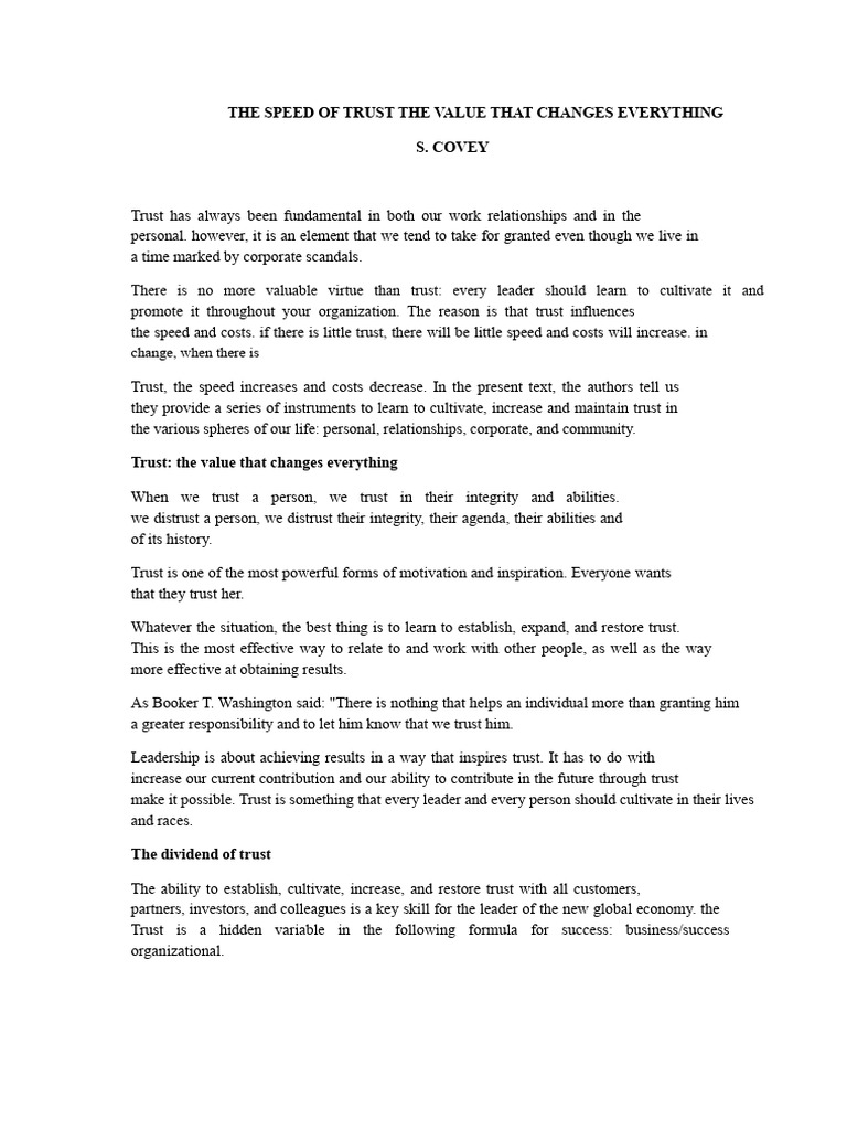 The Speed of Trust The Value That Changes Everything | PDF | Integrity ...