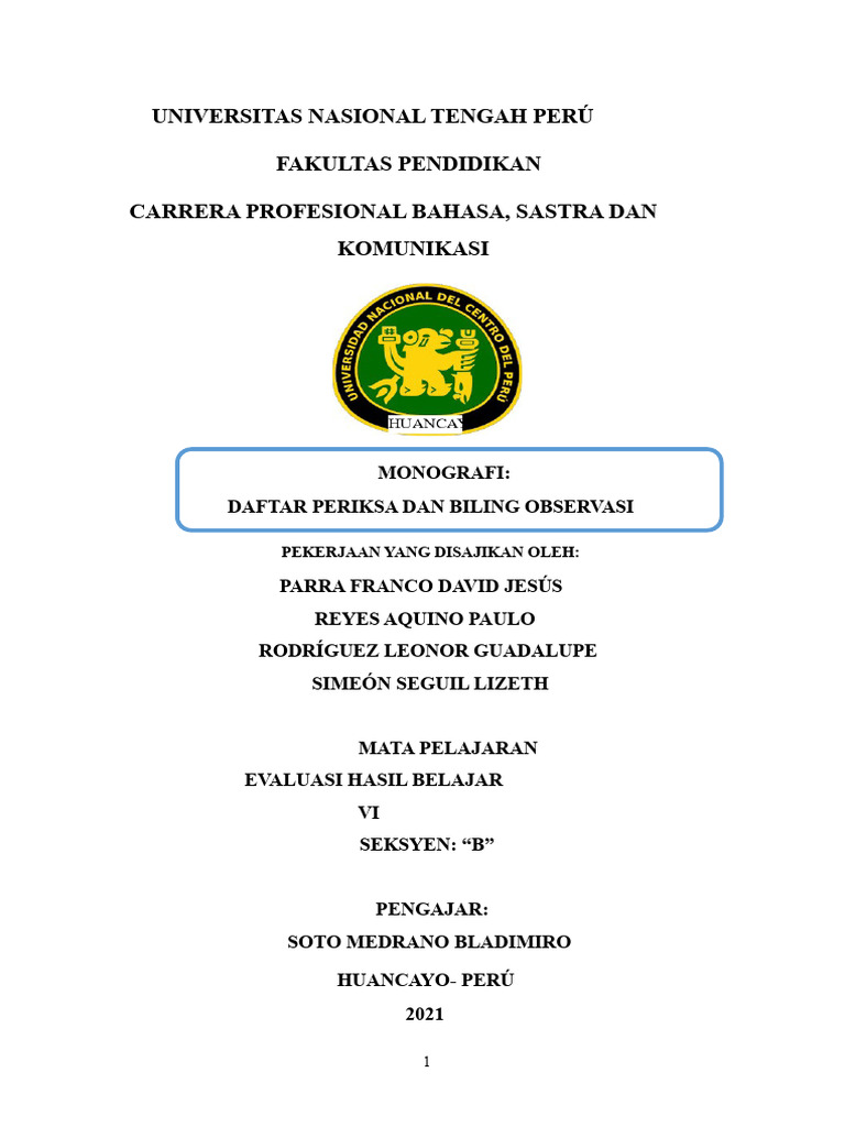 Monografi Daftar Periksa Dan Formulir Observasi | PDF
