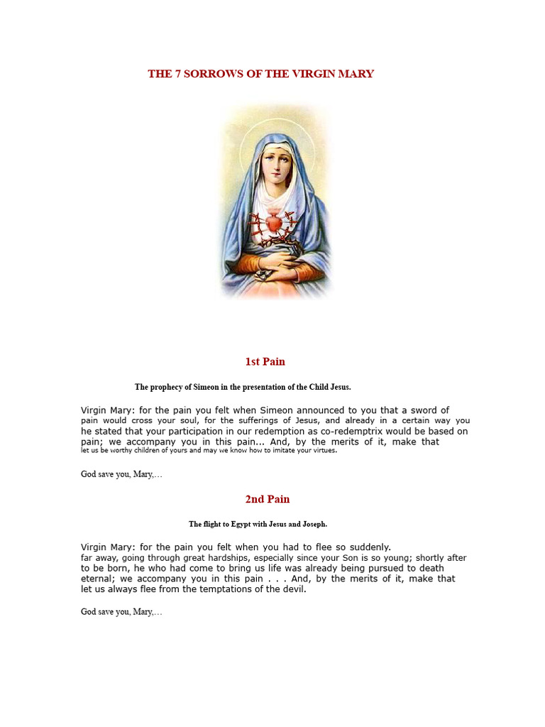 The Virgin Mary's Seven Sorrows Explained | PDF | Jesus | Mary, Mother ...