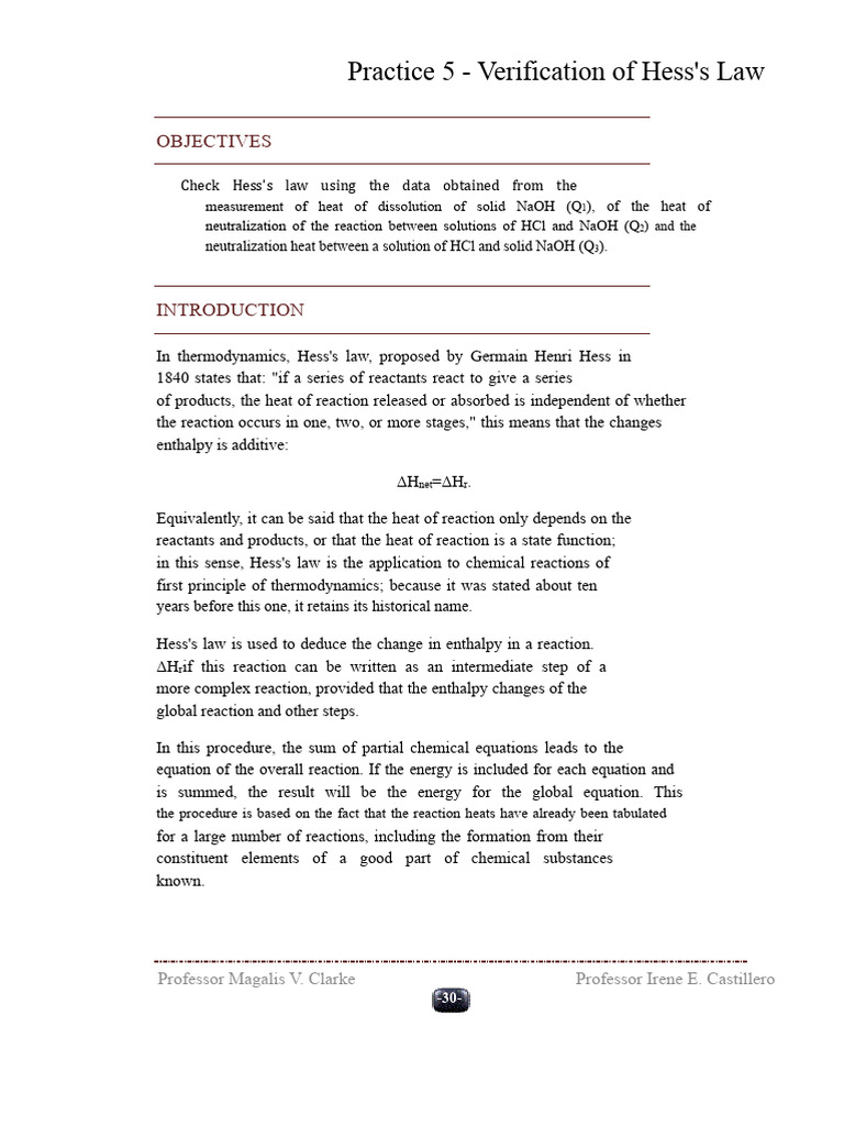 Hess's Law Verification Experiment | PDF | Heat | Solvation