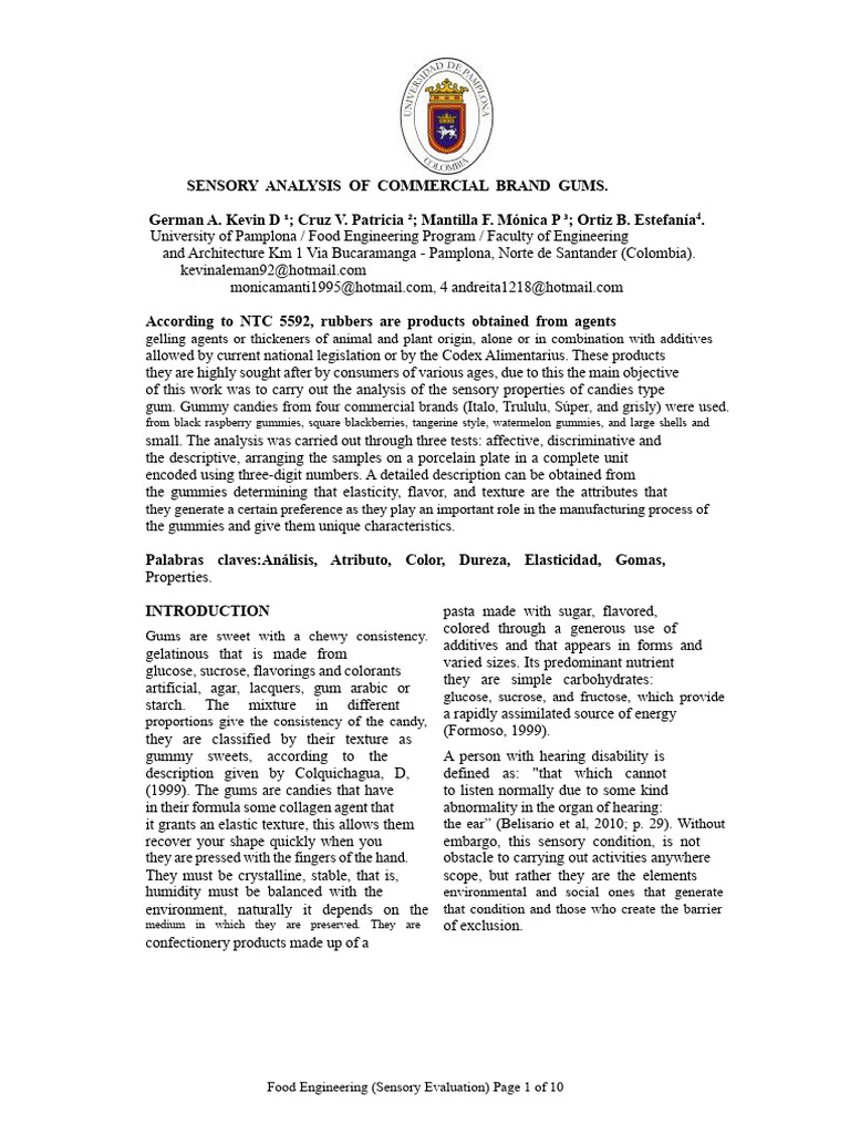 Sensory Analysis of Commercial Brand Gummies | PDF | Taste | Candy
