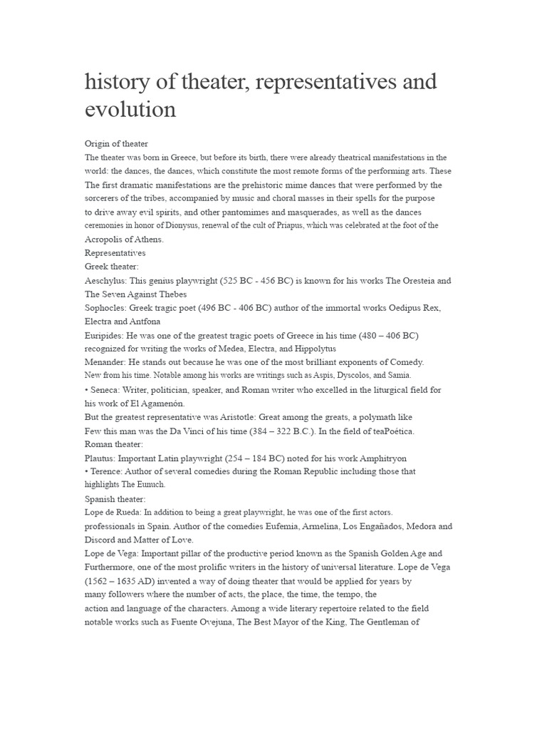 Evolution of Theater: Key Figures & Stages | PDF | Theatre | Play (Theatre)