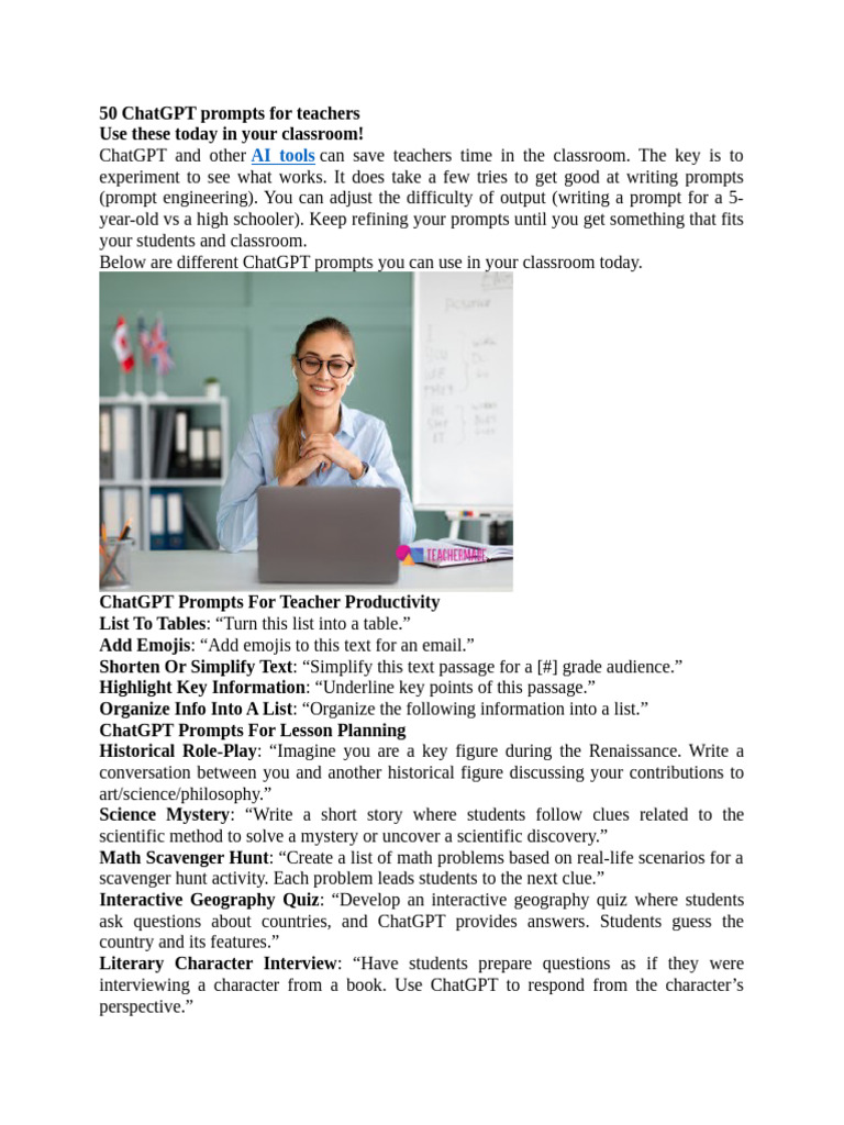50 ChatGPT Prompts for Educators | PDF | Lesson Plan | Teachers