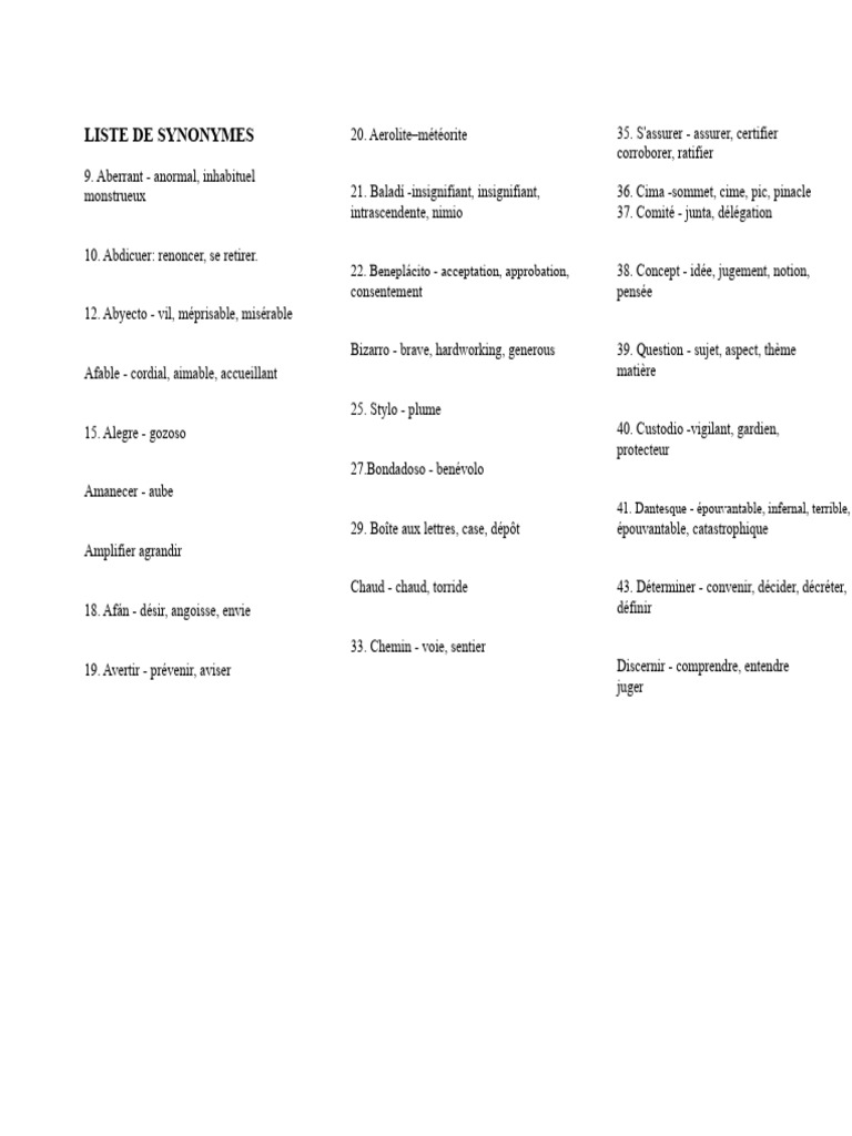 Liste de Synonymes | PDF